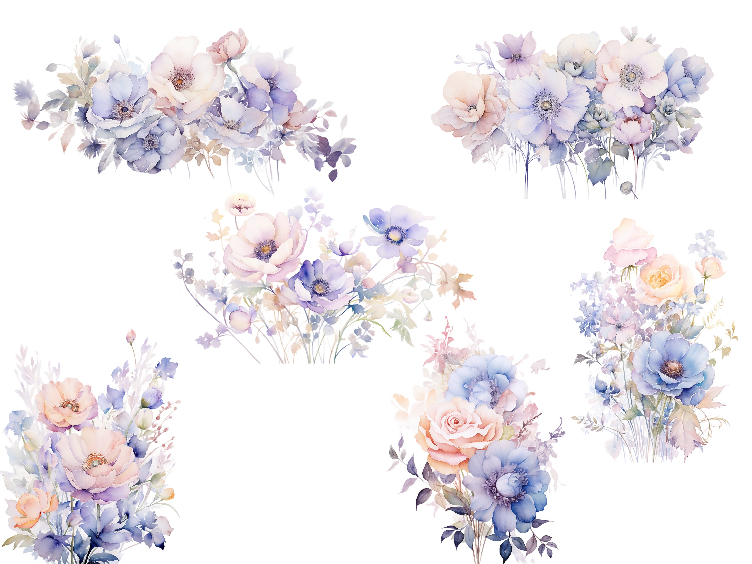 Violet Watercolor Floral Clipart Bundle, Floral Corner Border, Floral ...