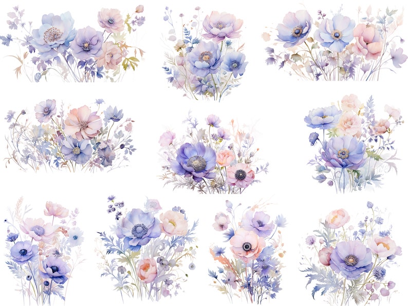 Violet Watercolor Floral Clipart Bundle, Floral Corner Border, Floral ...