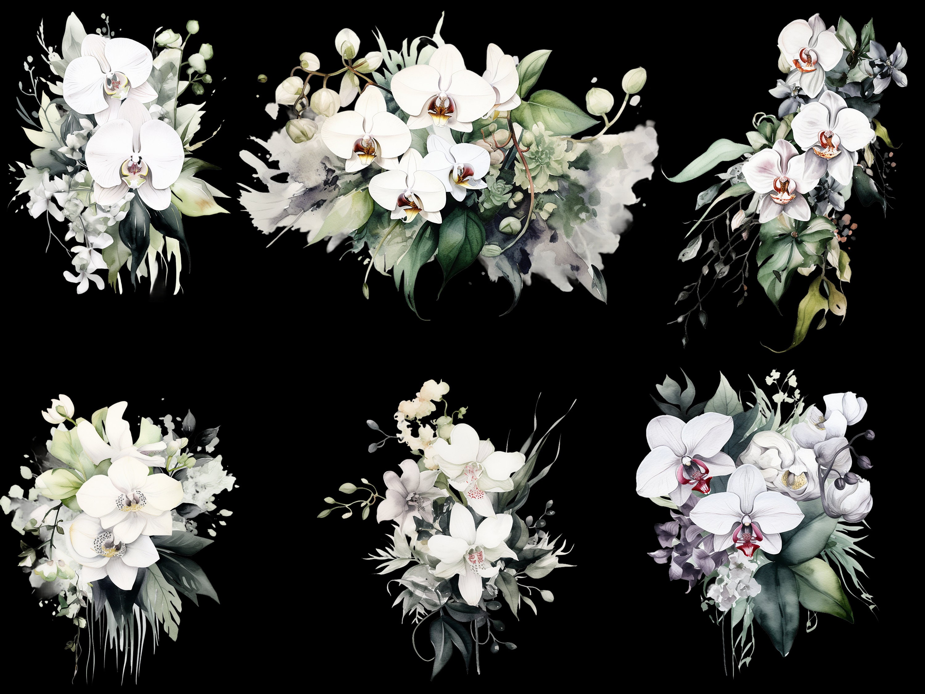 White Orchid Clipart Bundle, Watercolor Clipart, Floral Corner Border ...