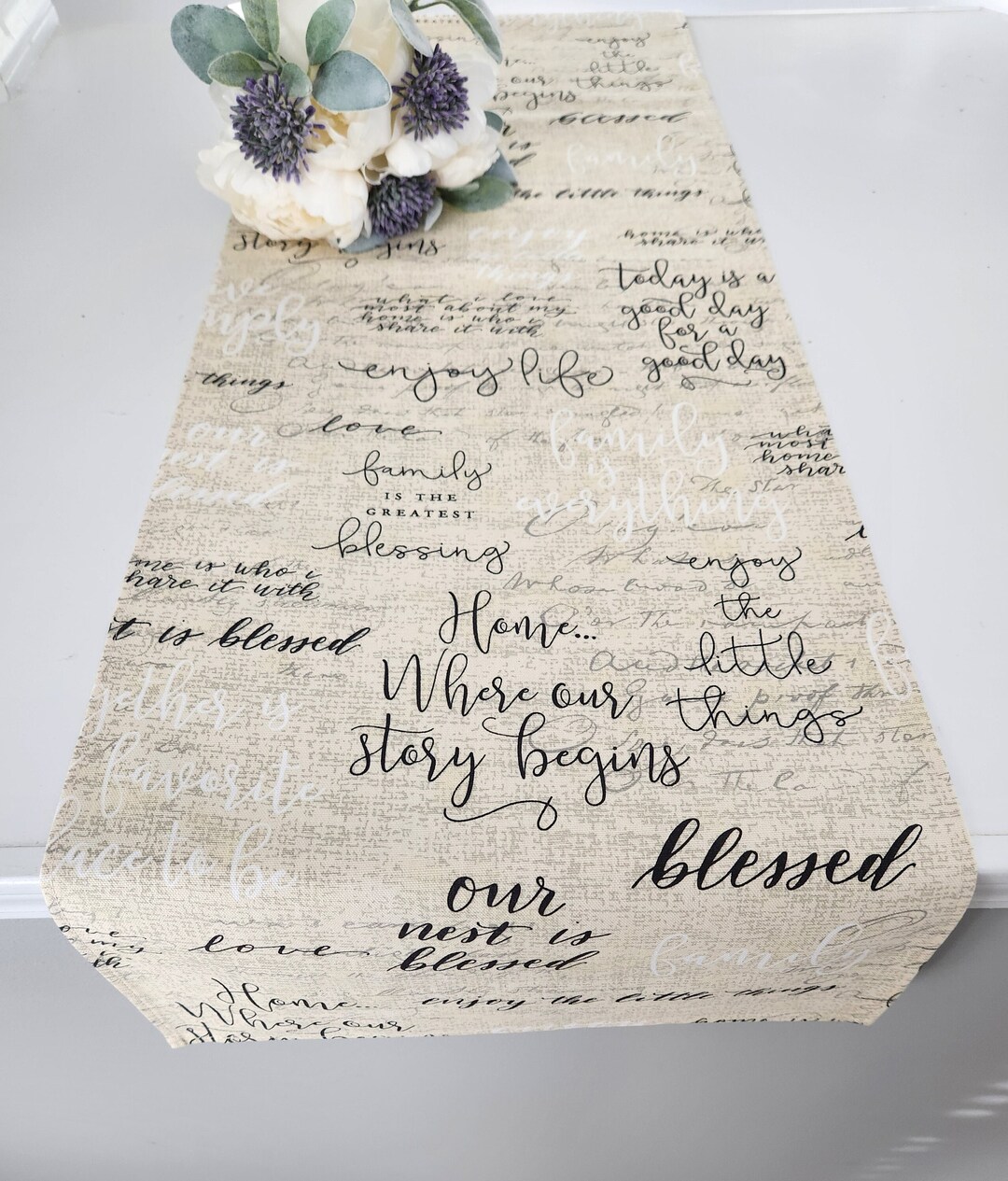 Family Table Runner, Neutral Table Runner, Elegant Home Decor, Rustic ...