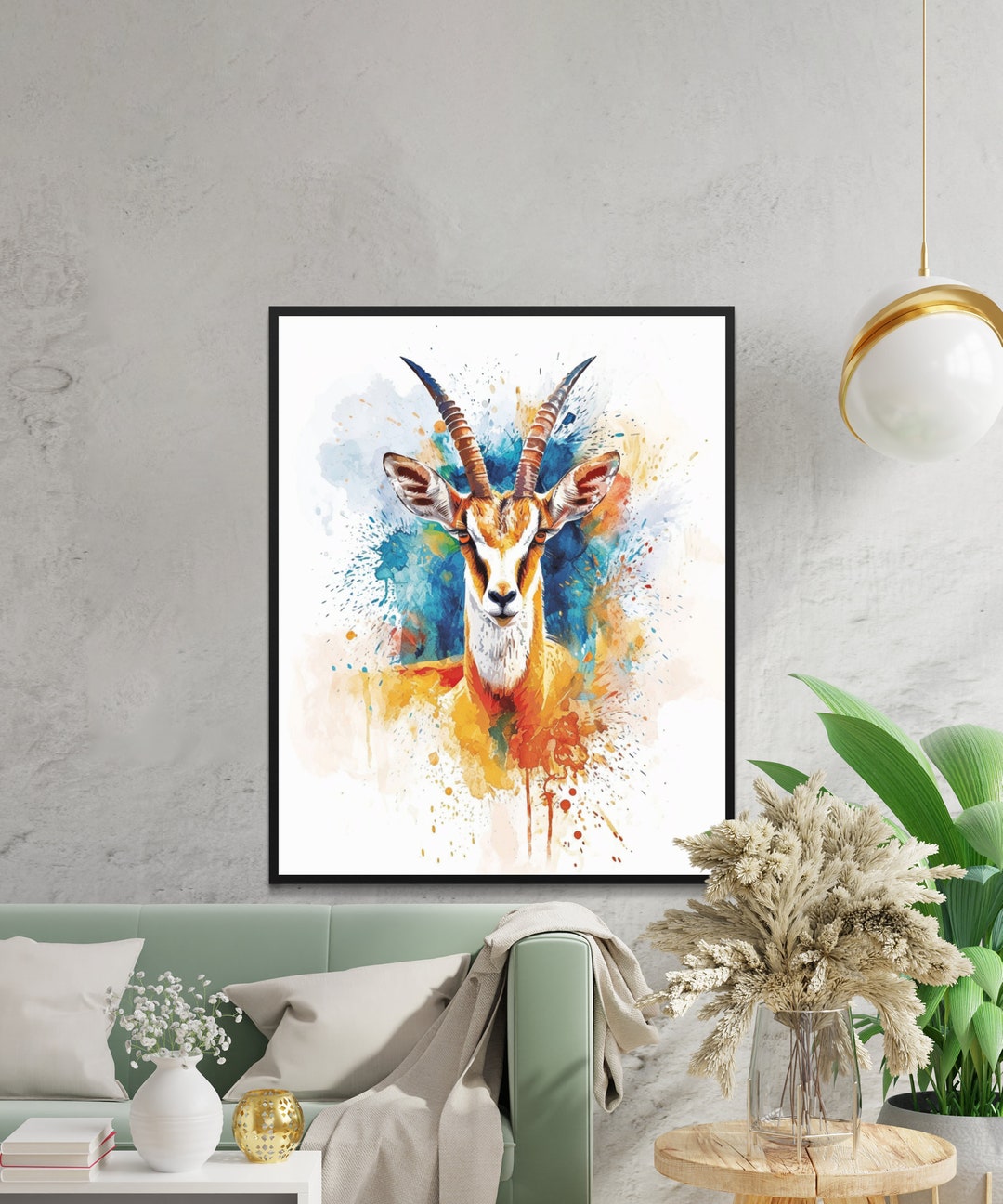 Colorful Antelope Digital Art Print, Abstract Wildlife Watercolor ...