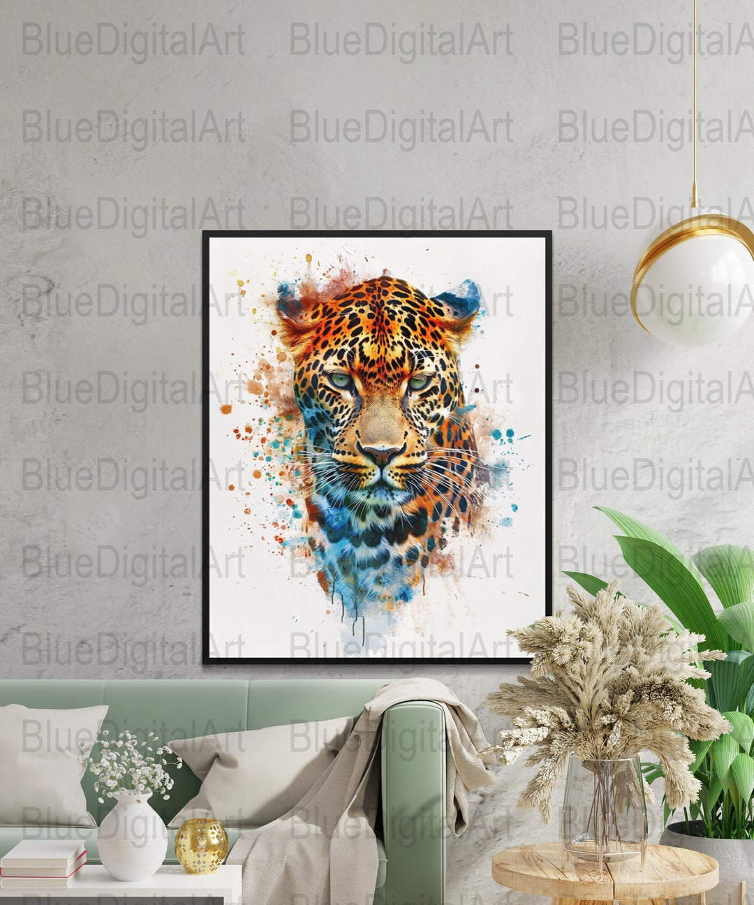 Colorful Leopard Watercolor Art Print, Modern Wildlife Digital Wall ...