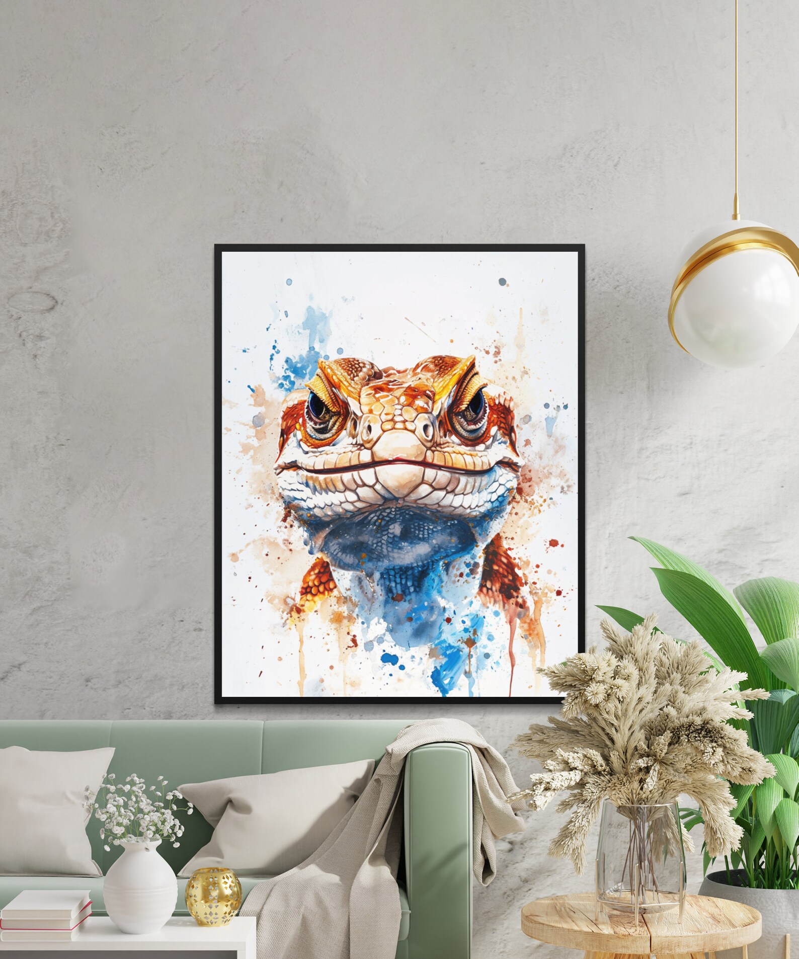 Watercolor Lizard Art Print, Bearded Dragon Digital Download, Reptile ...