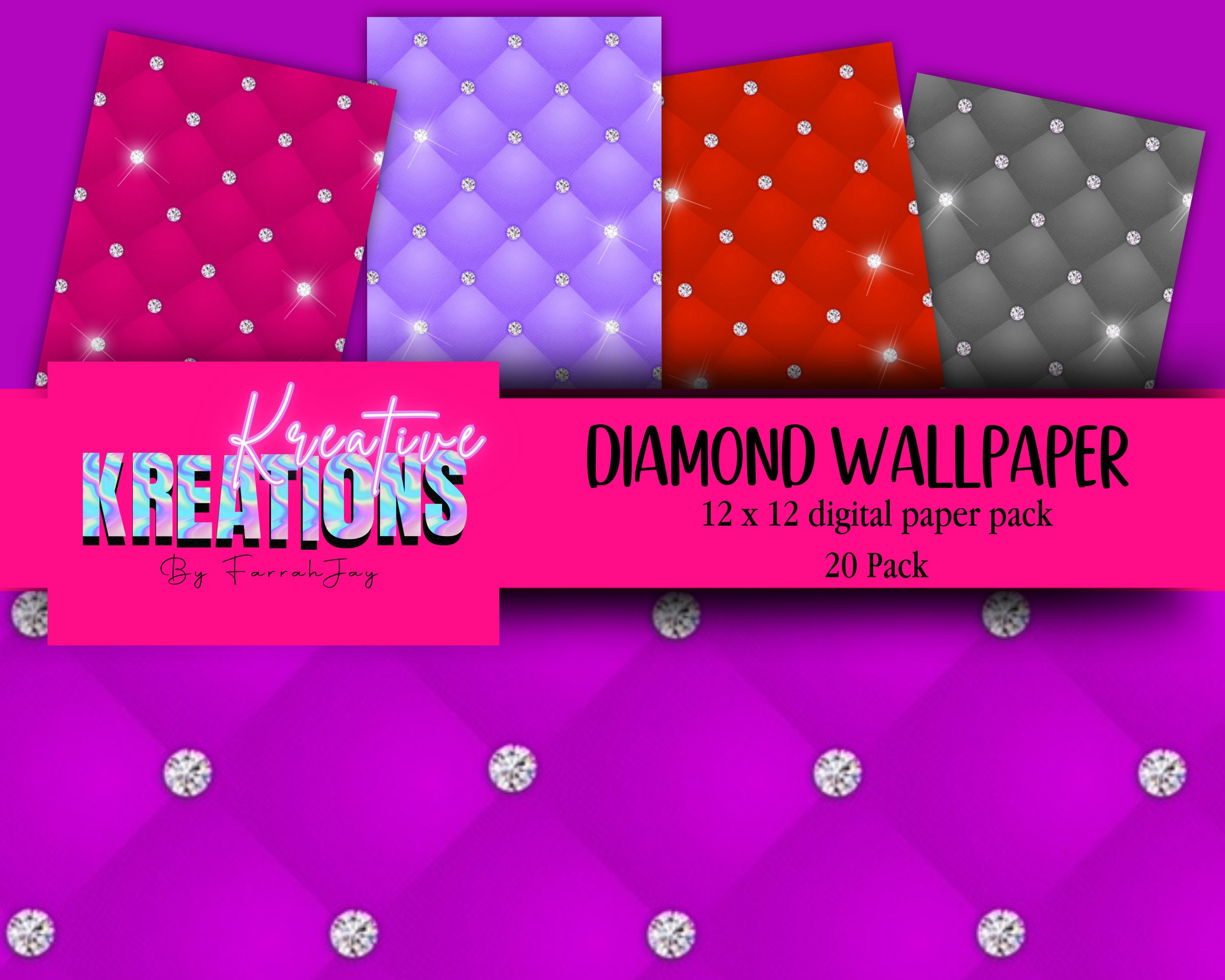 Diamond Tufted Digital Paper Background Diamonds Colorful Luxury Silver ...