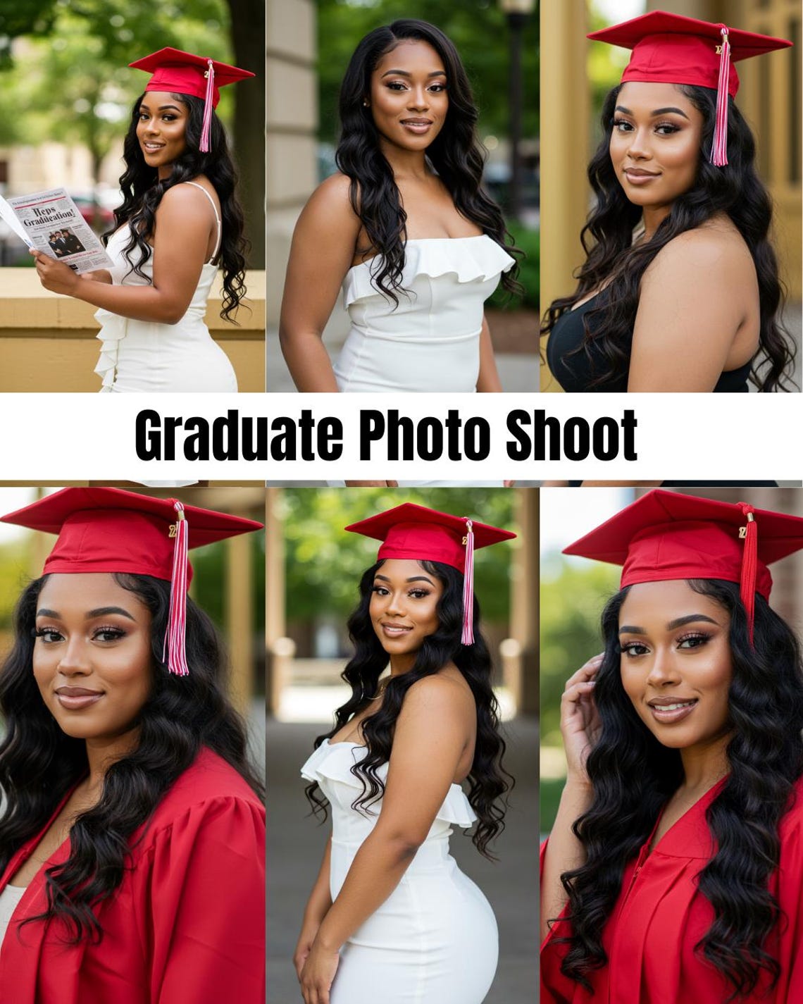Graduation Stock Models, Melanin Models, Red Cap and Gown, High School ...