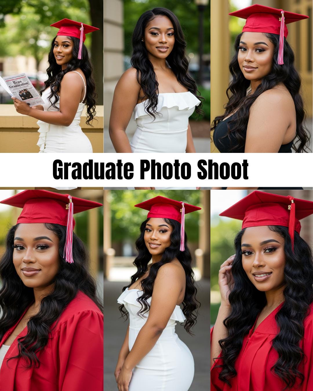 Graduation Stock Models, Melanin Models, Red Cap and Gown, High School ...