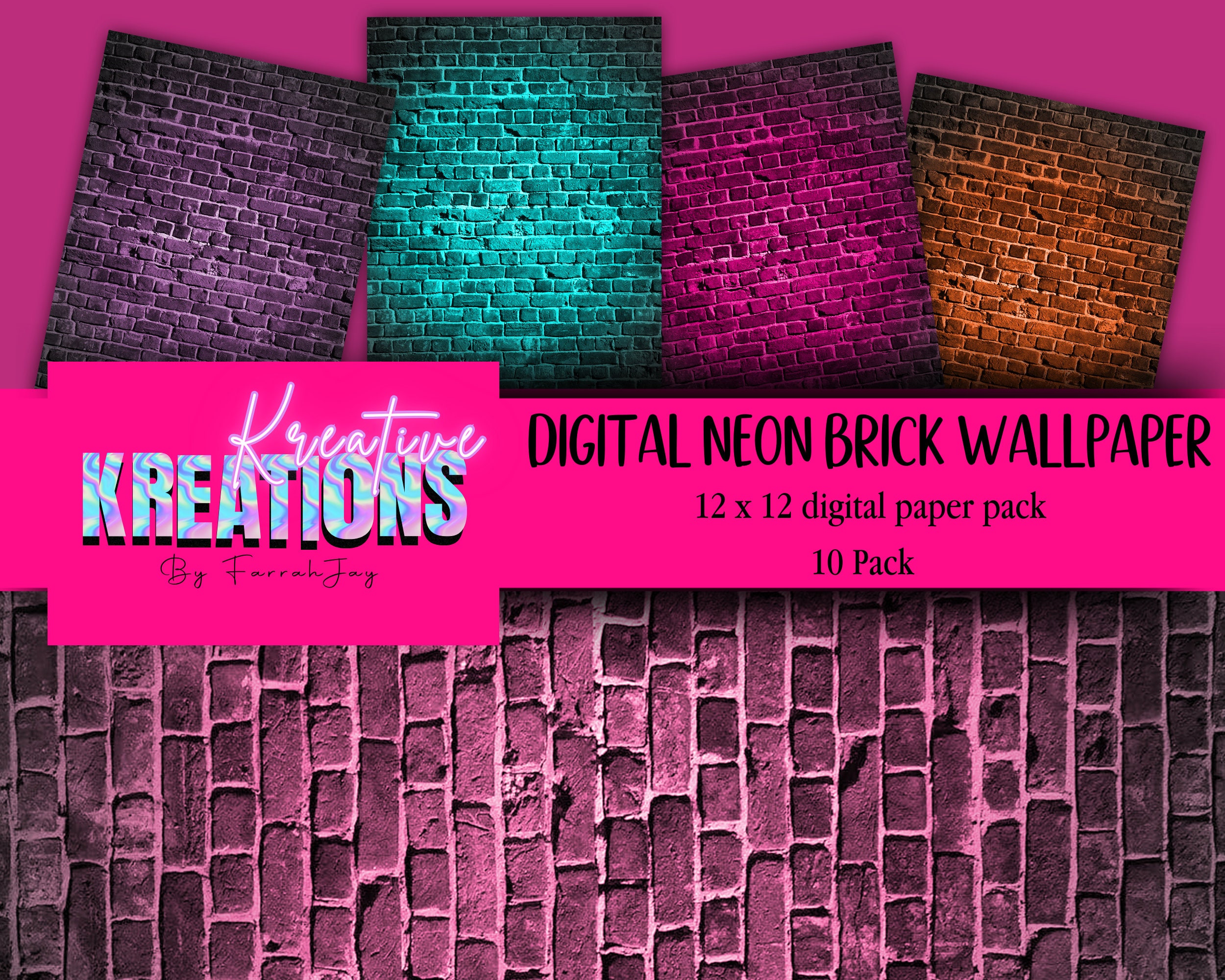Neon Brick Wall Digital Paper Background Pinks Blues - Etsy