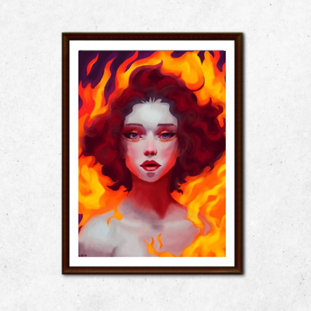 Magical Fire Element Poster Digital Art Fire Faerie Painting Woman ...