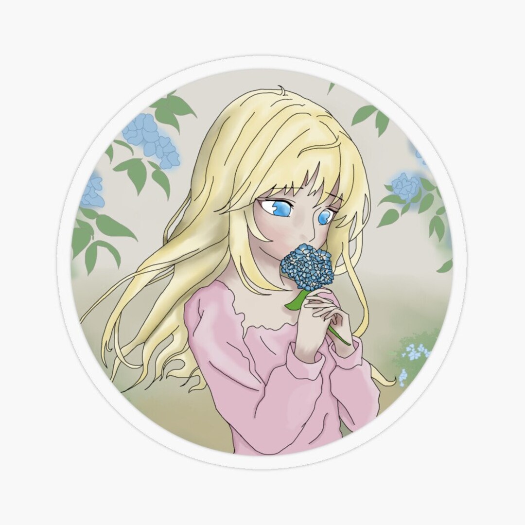 Anime Girl Sticker Circle Floral Sticker Blue Hydrangea Anime Shoujo ...