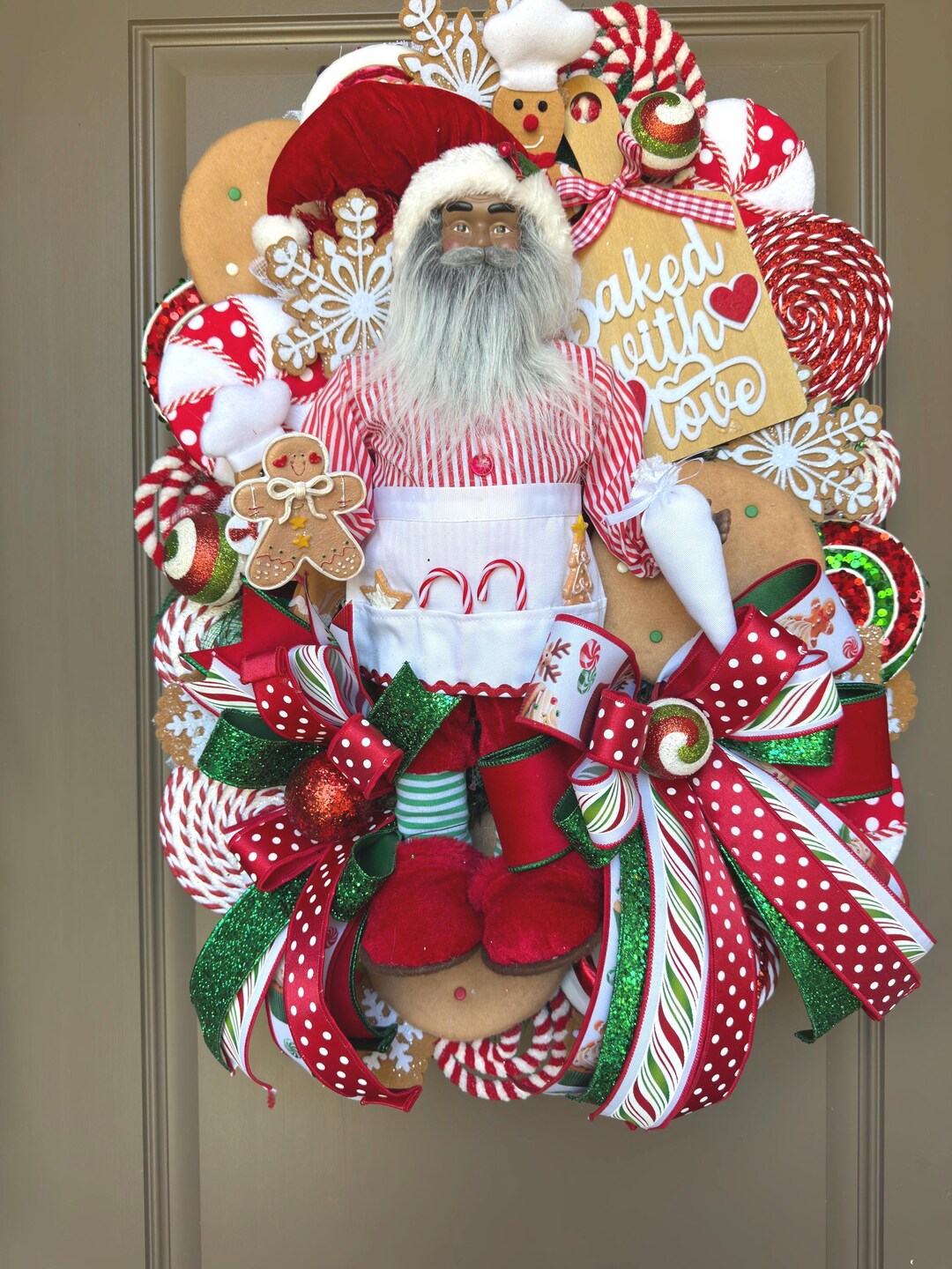Gingerbread Santa Christmas Wreath: Candyland Holiday Door Decor - Etsy
