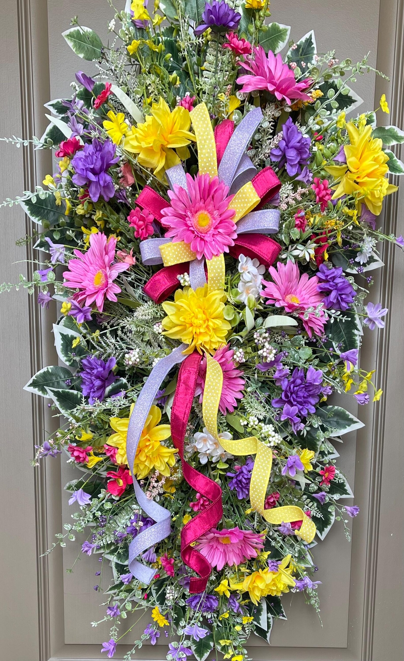 Spring Floral Door Swag, Summer Front Door Wreath, Memorial Door ...