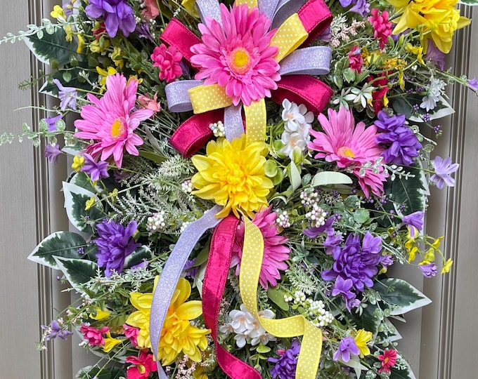 Spring Floral Door Swag, Summer Front Door Wreath, Memorial Door ...