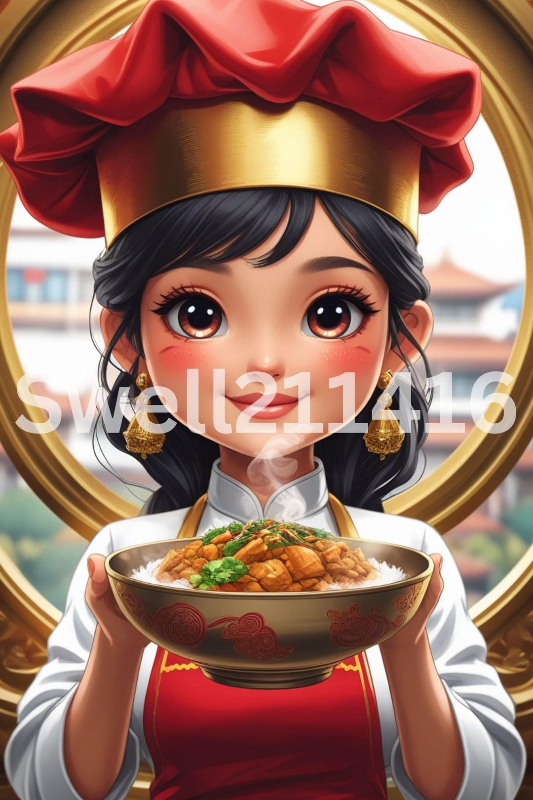 A Chibi-style Female Chef Holding Bowl of Food - Etsy