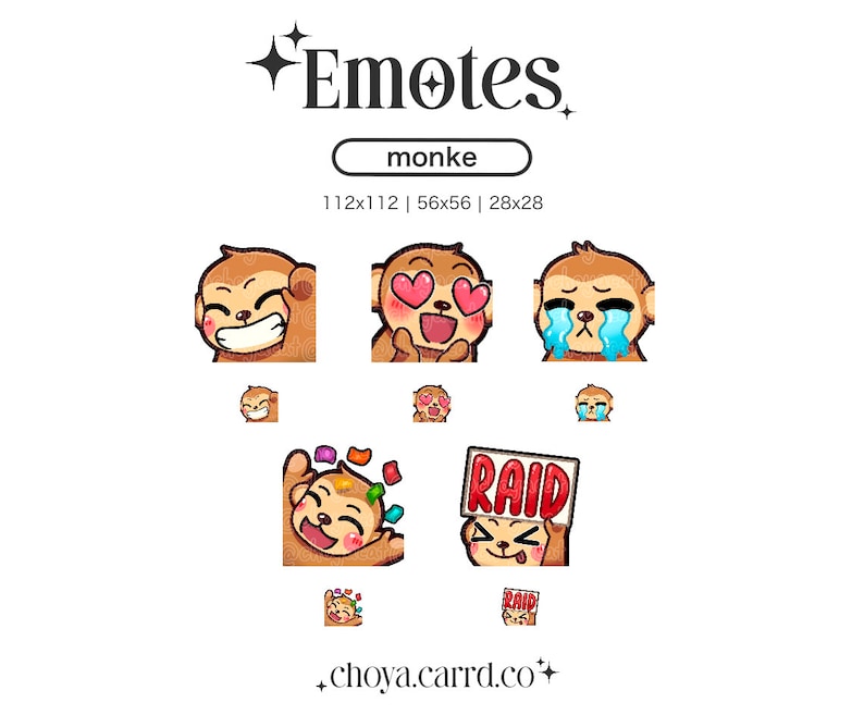 Cute Monkey Emote Set for Twitch - Etsy