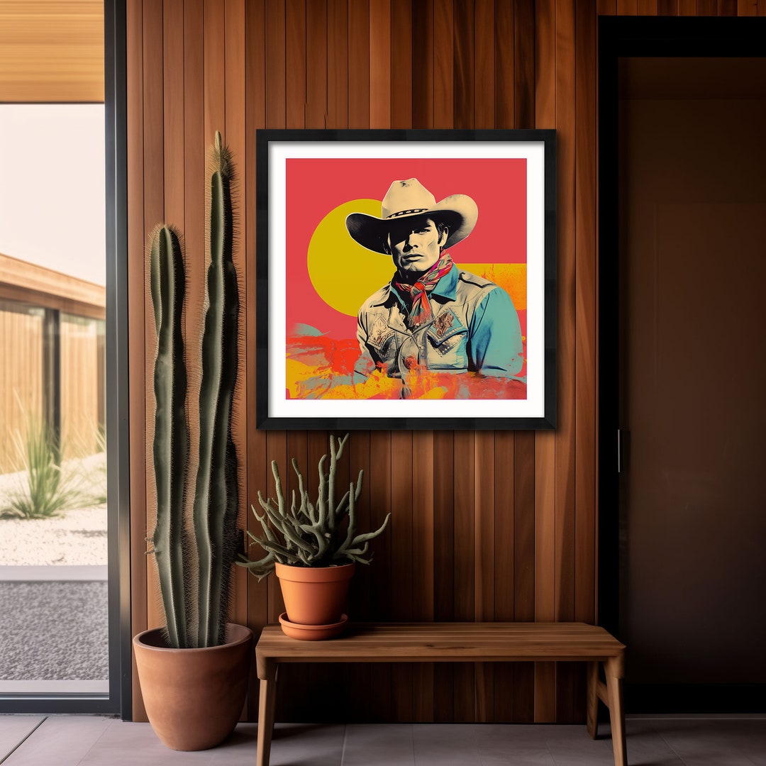 Framed Cowboy Pop Art Print, Modern Western Ranch Decor, Colorful ...
