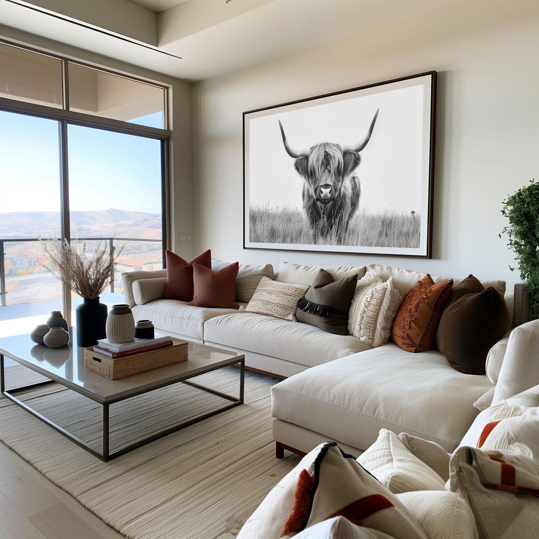 Scottish Highland Cow Bull Rodeo: Black and White Gothic Western Framed ...