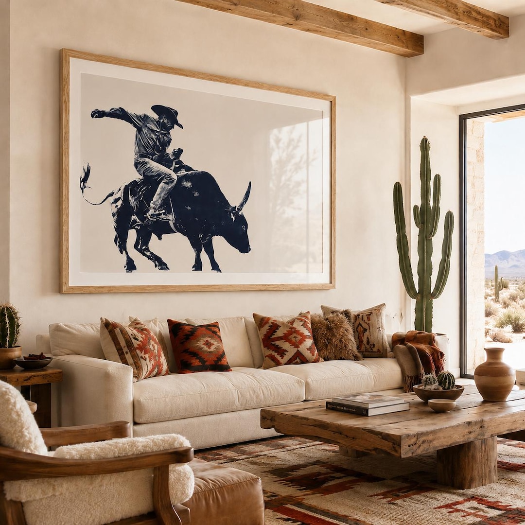Gothic Western Bull Rider Print - Minimalist Rodeo Wall Decor - Etsy
