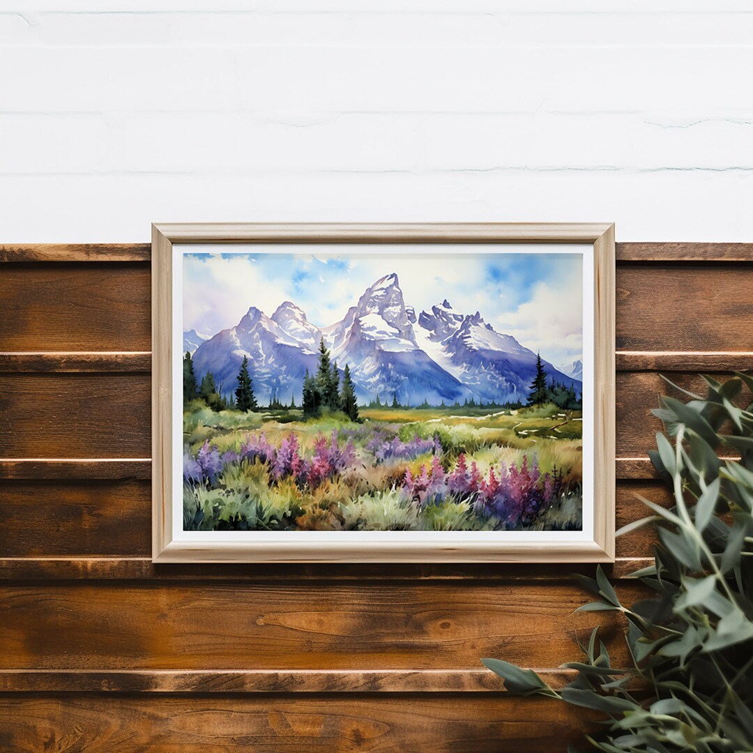 Grand Teton National Park, Printable Digital Wall Art, Watercolor ...