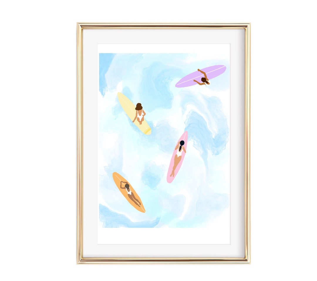 Surfing Girls Trendy Girly Wall Art - Etsy