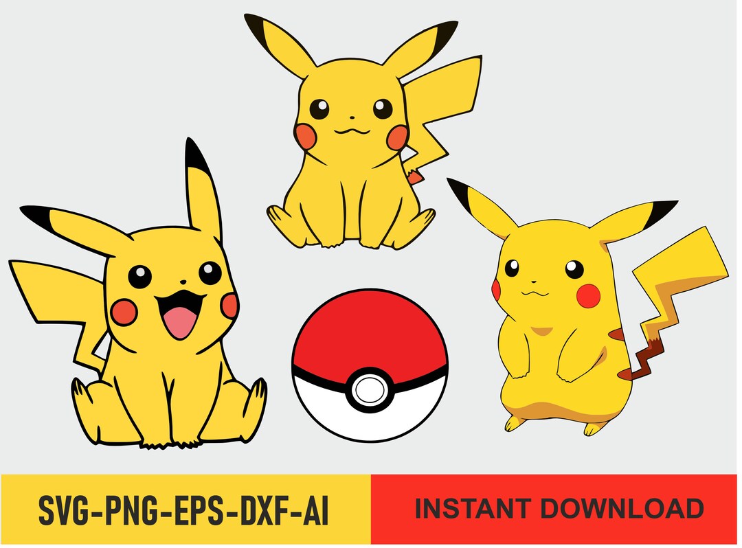 Pikachu Svg Pokemon, Pokemon Svg Bundle, Svg Pokeball, Dxf Pikachu ...