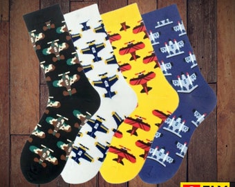 Airplane Socks Pilot Captain Plane Lover Groomsmen Socks, Mens Crew ...
