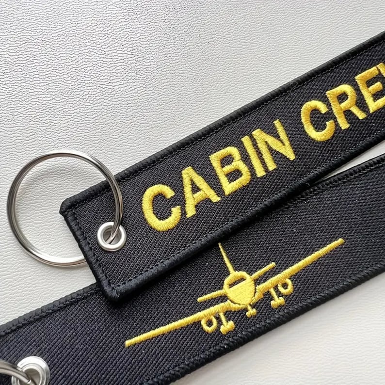 Cabin Crew Keychain Golden Plane Pattern Embroidery Key Ring Flight ...