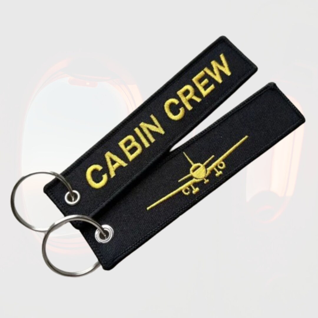 Cabin Crew Keychain Golden Plane Pattern Embroidery Key Ring Flight ...