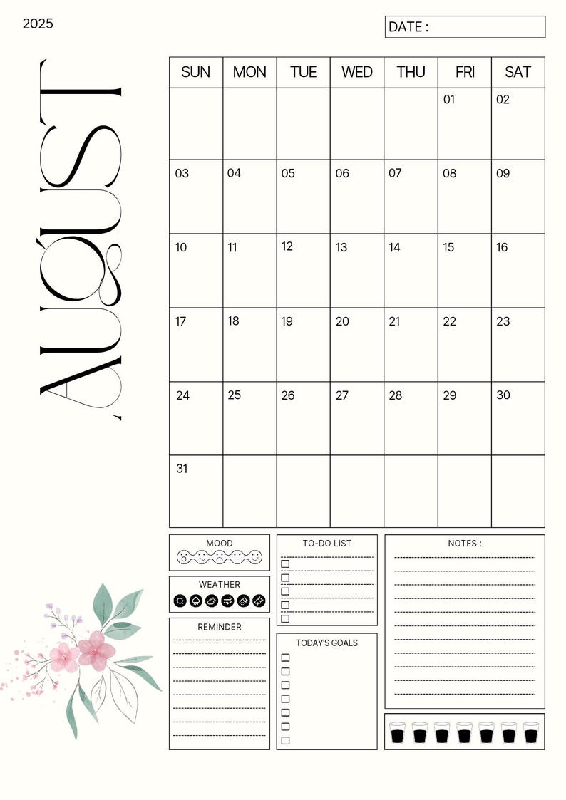2025 Monthly Calendar Journal: Printable Weather & Mood Tracker (PDF ...