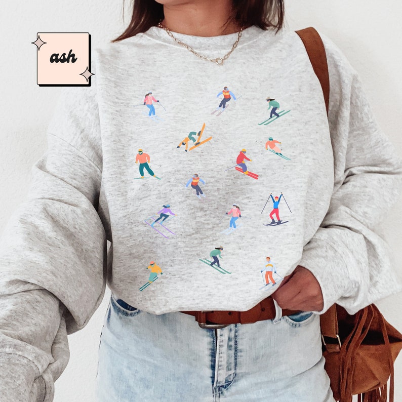 Skiing Sweatshirt, Ski Vacation Crewneck, Classy Ski Print Sweater ...