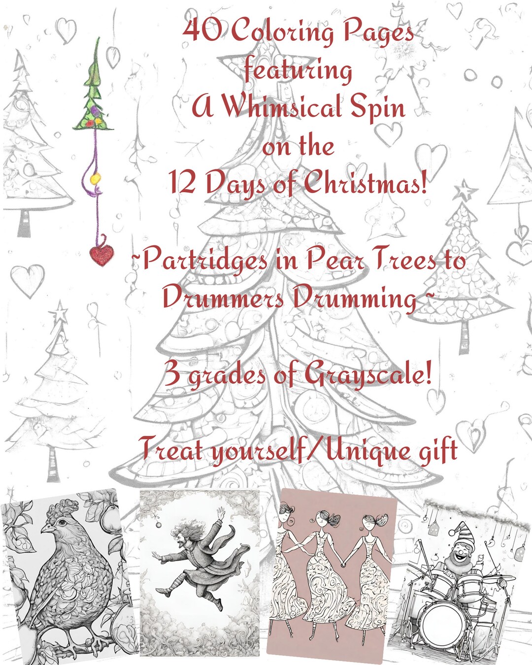 Festive Fun: 12 Days of Christmas in 40 Coloring Pages With 3 - Etsy