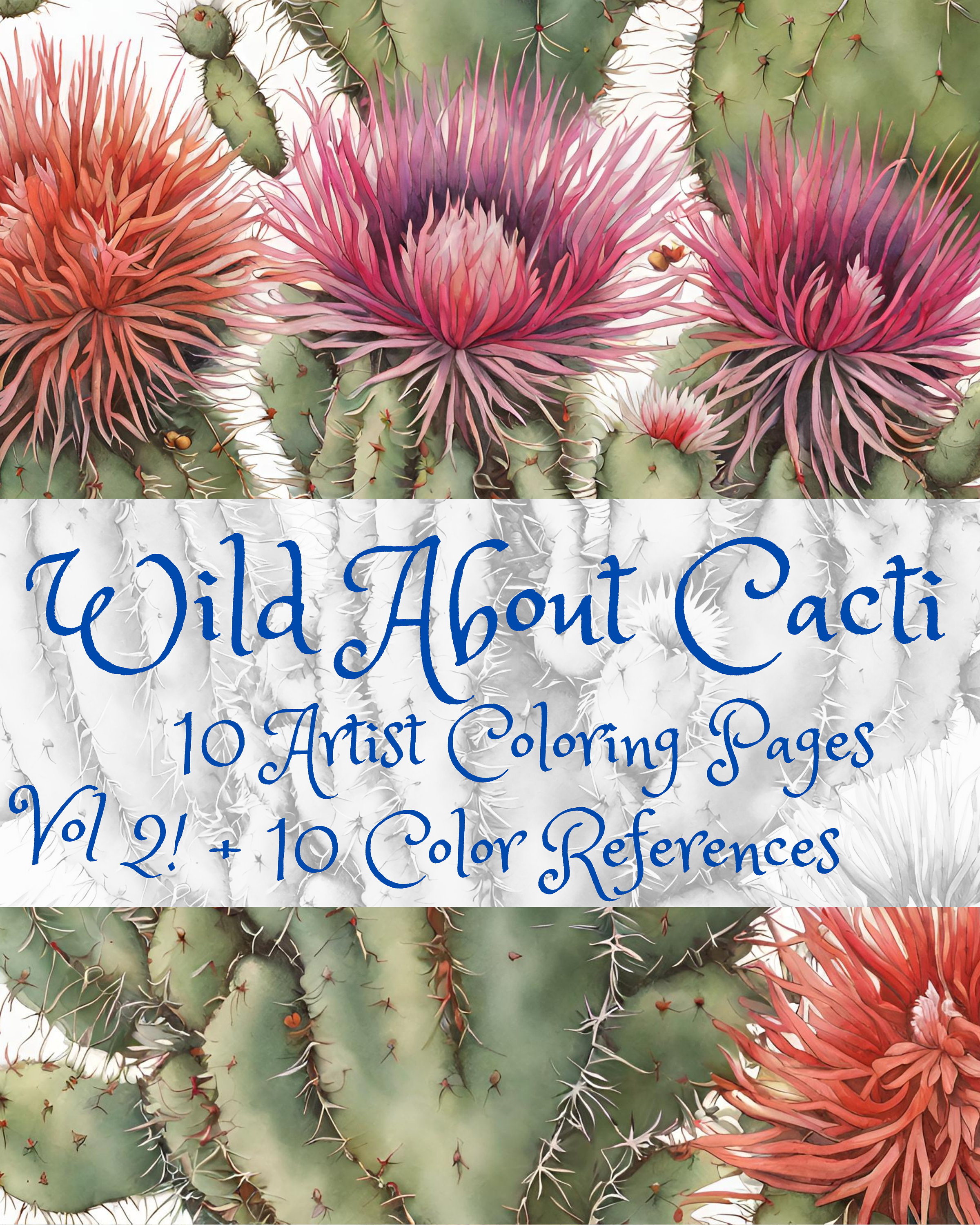 Wild About Cacti Coloring Pages Vol 2 10 Artist Quality Grayscale ...