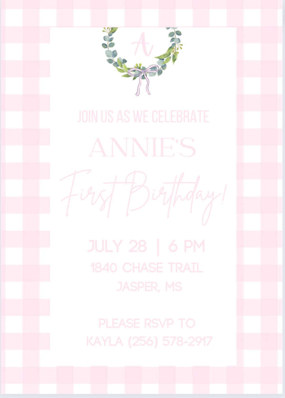 Pink Gingham Editable Birthday Invitations - Etsy