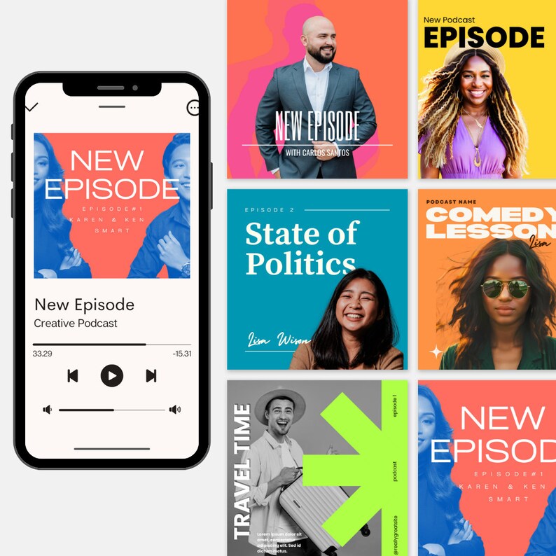 Customizable Podcast Announcement Graphics - 12 Canva Templates for New ...