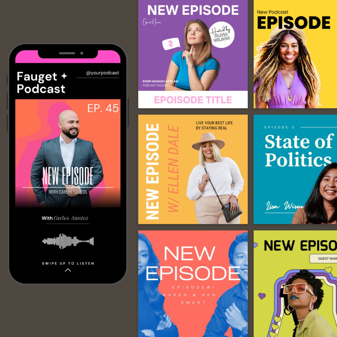 Customizable Podcast Announcement Graphics - 12 Canva Templates for New ...