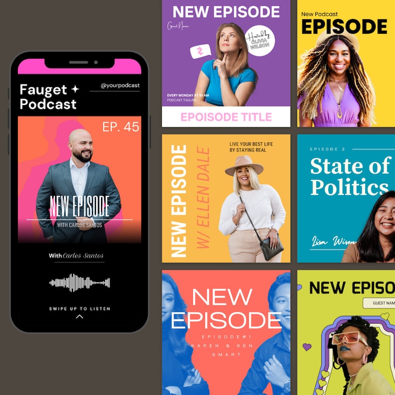 Customizable Podcast Announcement Graphics - 12 Canva Templates for New ...