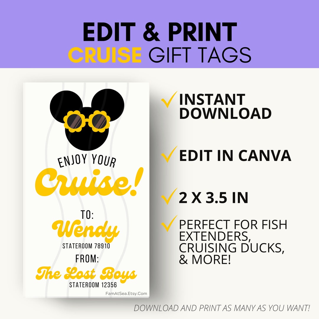 Cruise Fish Extender Tags - Editable Canva Template - Mickey Gift Tags ...
