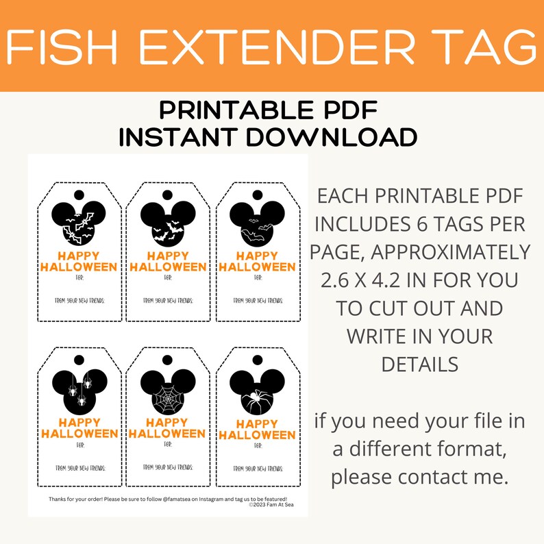 Fish Extender Tags Printable Halloween on the High Seas Pixie - Etsy