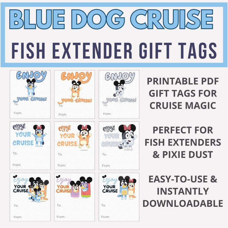 Printable Cruise Fish Extender Gift Tags - Adorable Blue Heeler Dog ...