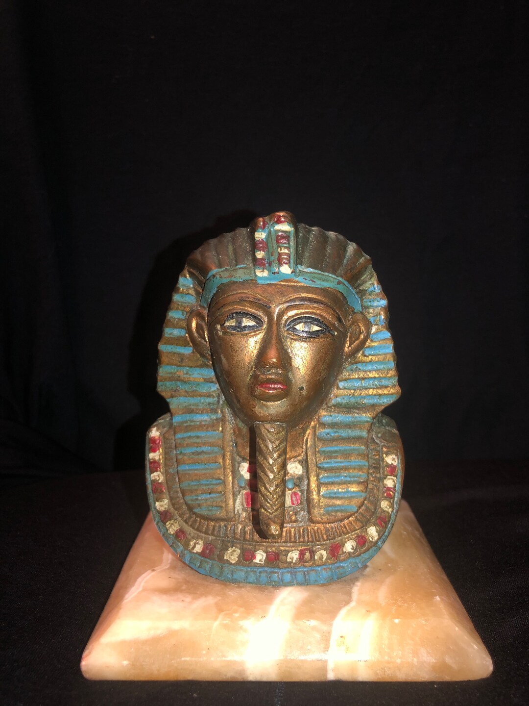Vintage Brass Egyptian King Tut Bust With Stone Base - Etsy