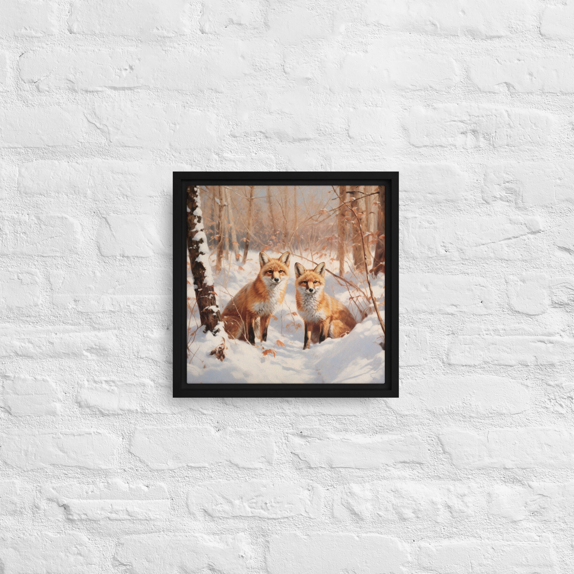 Bidtheewell Landscape Two Young Foxes Framed Print on Canvas Fox Framed ...