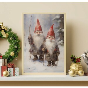 Gnomes at Christmas Digital Print Printable Christmas Wall Decor Gnome ...
