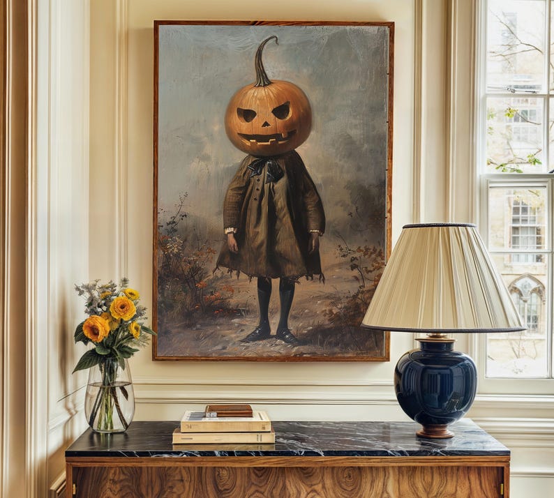 THE ORIGINAL Girl With Pumpkin Head Bidtheewell Digital Print Halloween ...