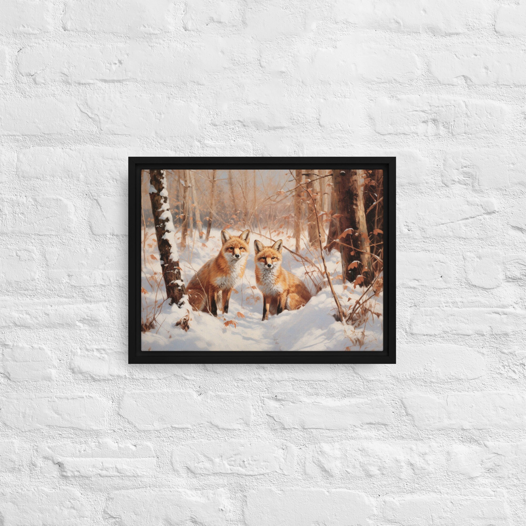 Bidtheewell Landscape Two Young Foxes Framed Print on Canvas Fox Framed ...