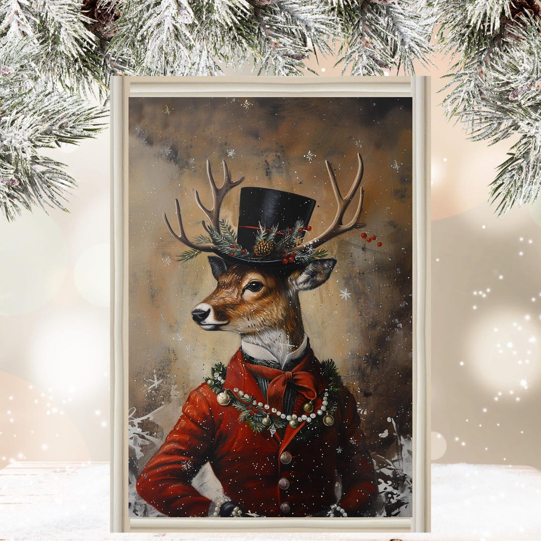 Dapper Deer Digital Print Christmas Wall Decor Printable Holiday Decor ...