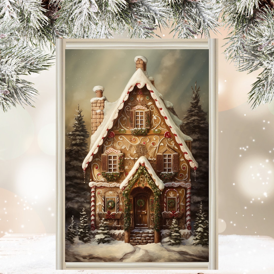 Moody Gingerbread House Digital Printable Christmas Wall Decor Holiday ...