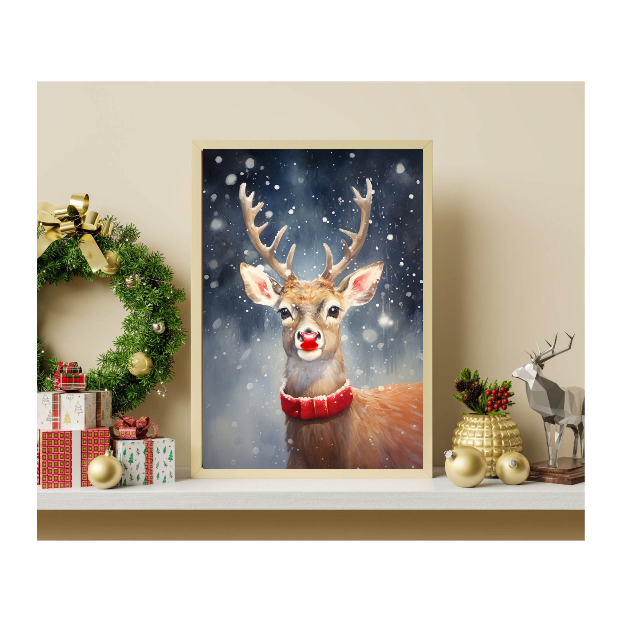 Bidtheewell Rudolph Digital Print Christmas Wall Decor Printable Wall ...