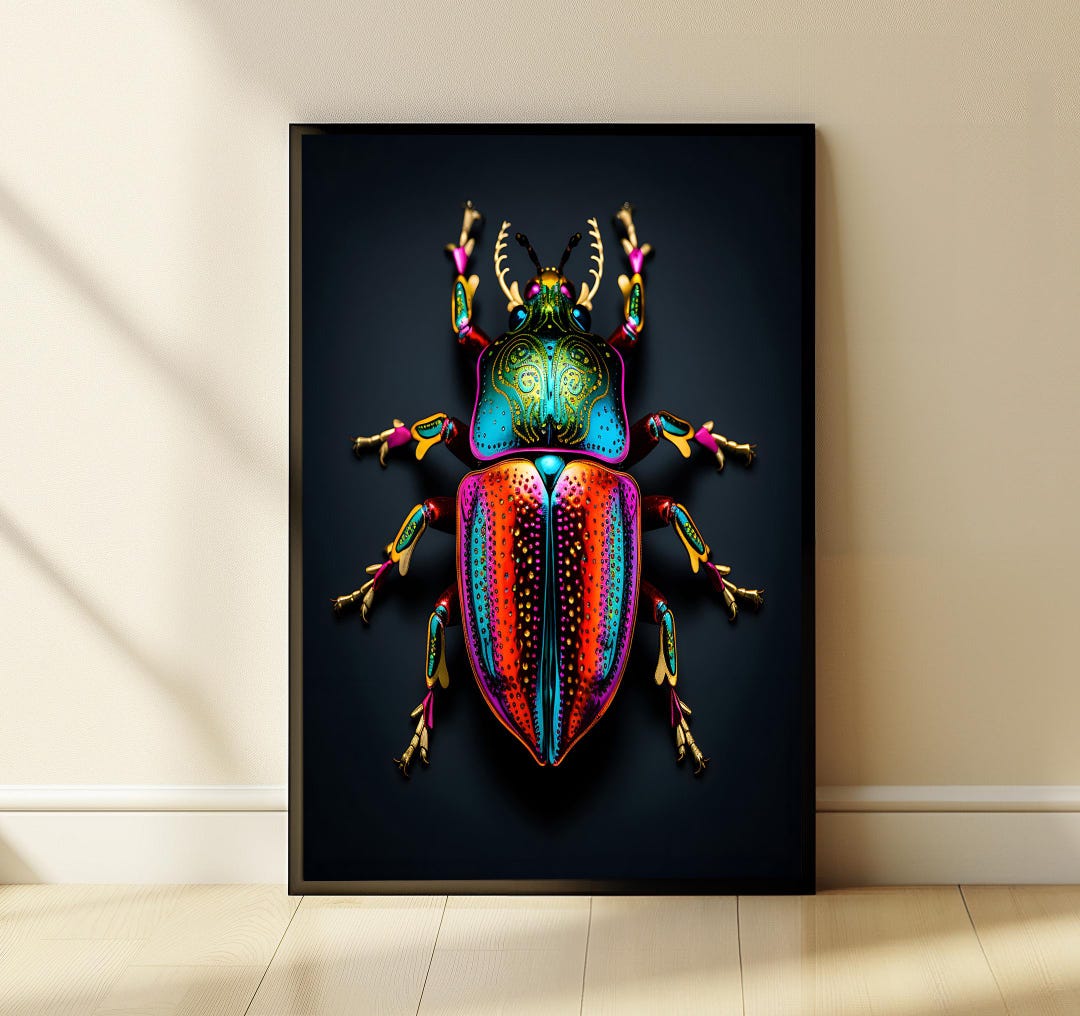 Rainbow Scarab Beetle Framed Art, Modern Entomology Wall Decor - Etsy