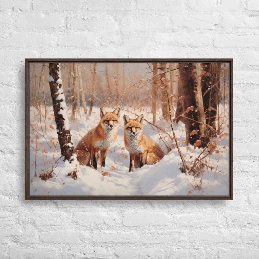 Bidtheewell Landscape Two Young Foxes Framed Print on Canvas Fox Framed ...