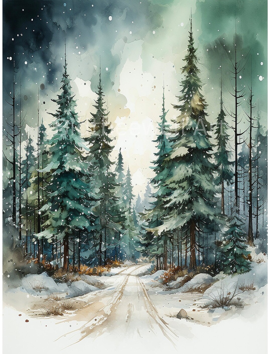 Bidtheewell Snowy Winter Trees Digital Print Christmas Wall Decor ...