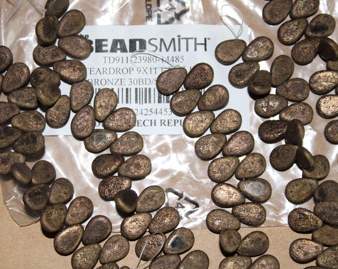 2 Strands - Czech Glass Teardrop 9x11mm Etch Jet Bronze 30beads/strand ...
